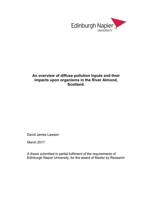 An Overview Of Diffuse Pollution Inputs And Their Impacts Upon Organisms In The River Almond