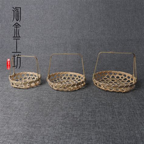 竹制品纯手工提手天然竹编手提竹篮篮子水果篮挂篮储物筐野餐篮 虎窝淘