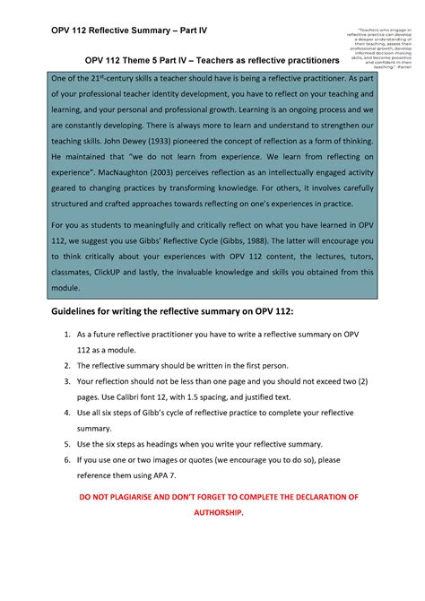 Theme 5 Reflective Summary Teachers As Reflective Practitioners