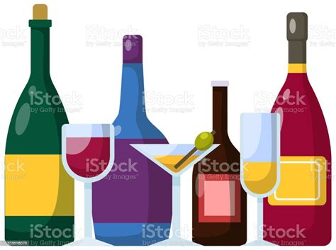 바에서 투숙객에게 제공되는 주류를 즐기실 수 있습니다 알코올 음료와 안경의 다양한 칵테일 리큐르에 대한 스톡 벡터 아트 및 기타 이미지 리큐르 와인 생활필수품
