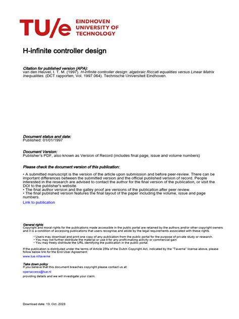 H Infinite Controller Design Pdf