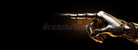 Humanoid Robot Hand Pointing Index Finger On A Black Background