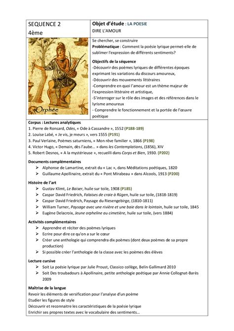 Sequence 2 4ème Lectures Poésie Docsity