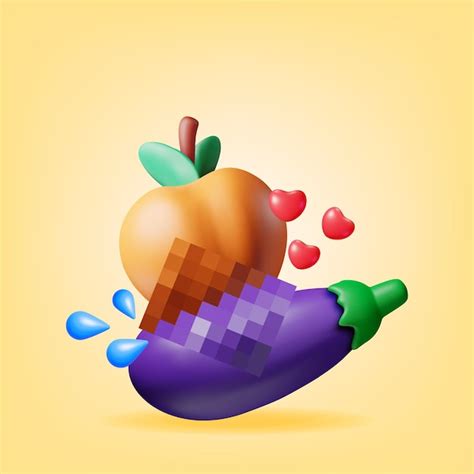 Premium Vector 3d Peach And Eggplant Emoji Icon