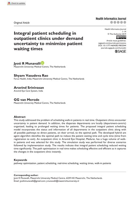 Pdf Integral Patient Scheduling In Outpatient Clinics Under Demand