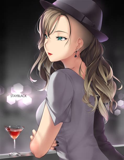 Safebooru 1girl Absurdres Asymmetrical Hair Blue Eyes Brown Hair Earrings Hat Highres Jewelry