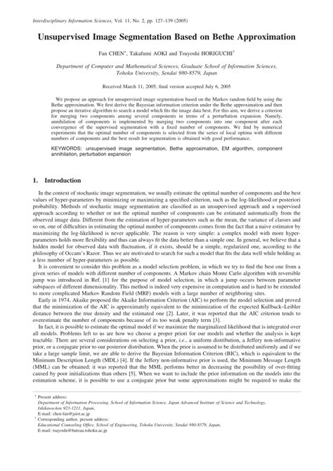 Pdf Unsupervised Image Segmentation Based On Bethe Approximation