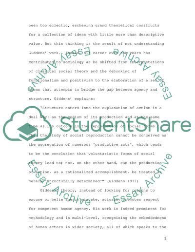 Anthony Giddens Theory Of Structuration Essay Example Topics And Well Written Essays 1250 Words