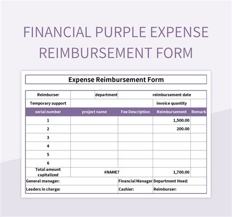 Financial Purple Expense Reimbursement Form Excel Template And Google