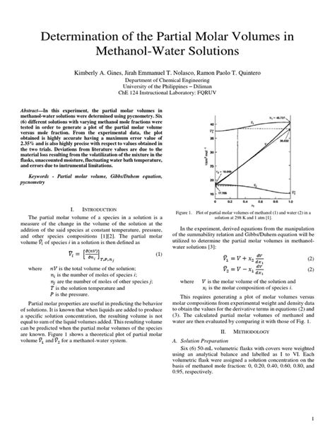 Partial Molar Volume Mole Unit Density