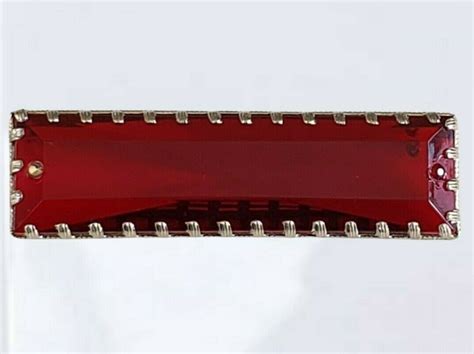 Vintage Clear Ruby Red Crystal Rectangular Silver Ton… Gem