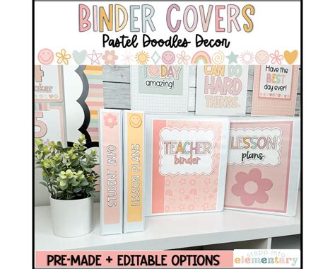 Pastel Doodles Binder Covers And Spines Editable Trendy Pastel