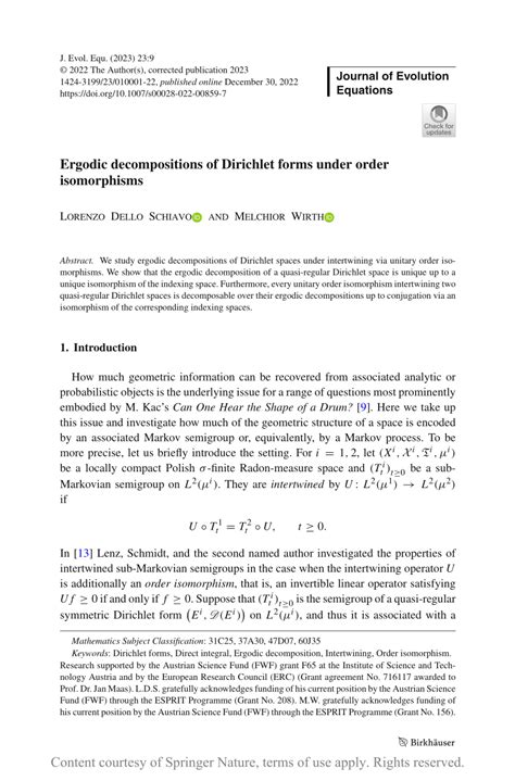 Pdf Ergodic Decompositions Of Dirichlet Forms Under Order Isomorphisms