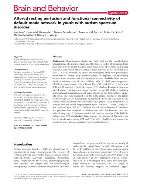 Pdf Altered Resting Perfusion And Functional Connectivity Of Default