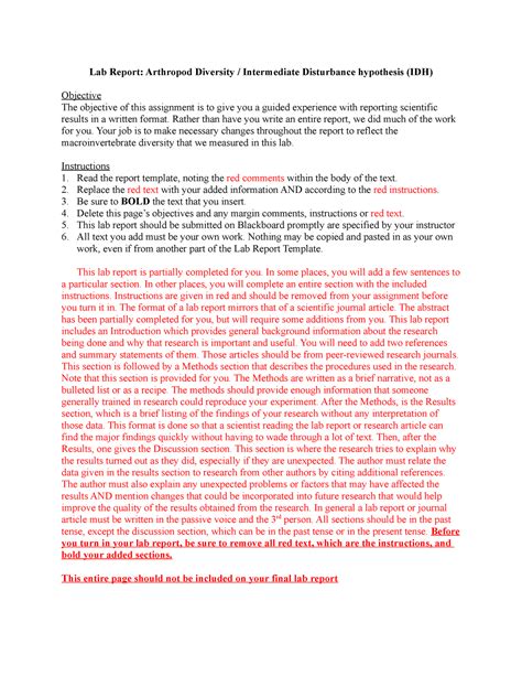Lab 15 Intermediate Disturbance Hypothesis Report Template Spring