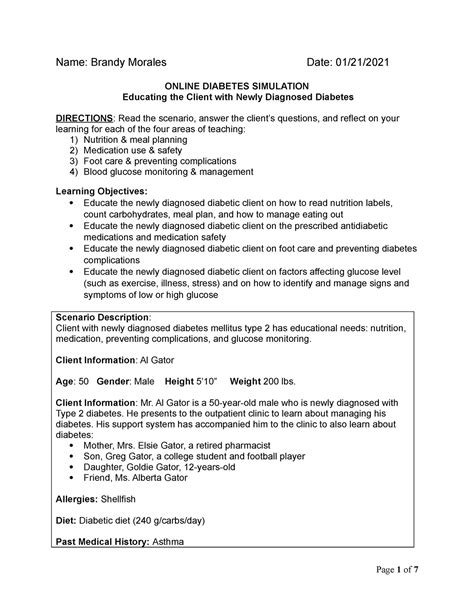 Diabetes Online Scenarios Spr 2021 Name Brandy Morales Date 0121