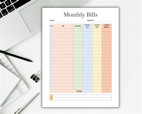 Editable Monthly Bill Log Bill Payment Checklist Tracker Printable Bill Pay Organizer Budget
