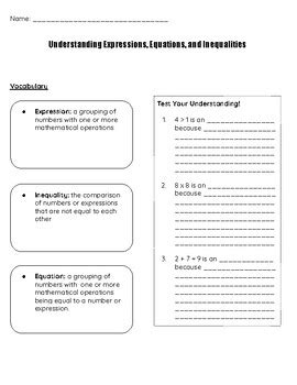 Intro Lesson Expressions Equations And Inequalities TPT
