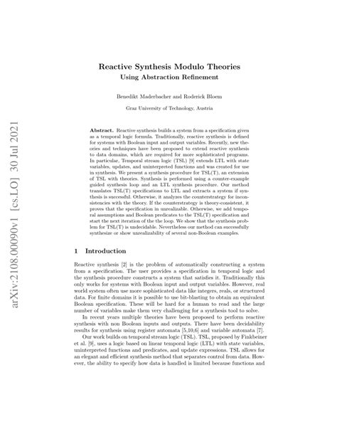 pdf reactive synthesis modulo theories using abstraction refinement