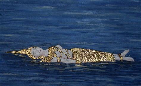 เรื่องเล่าในรามเกียรติ์ เบญกายแปลงเป็นสีดาตาย ทศกัณฐ์ให้นางเบญกายแปลงเป็นนางสีดาตายลอยน้ำไปยัง