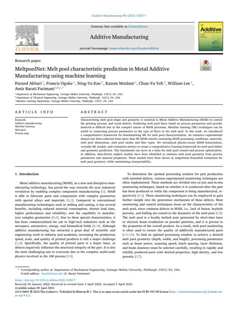 Meltpoolnet Melt Pool Characteristic Prediction In Metal Additive Manufacturing Using Machine