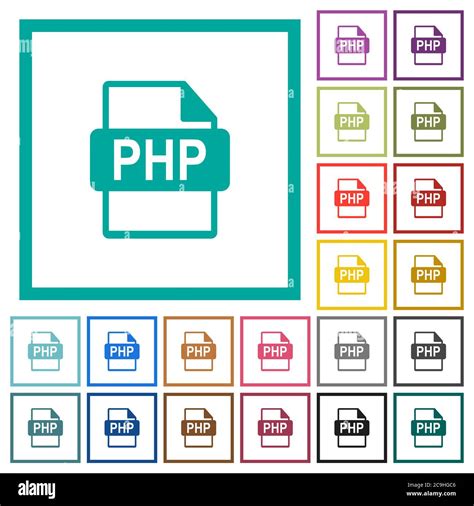 Php File Format Flat Color Icons With Quadrant Frames On White