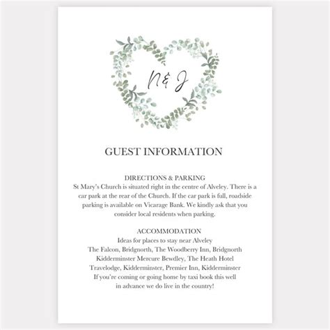Wedding Accommodation Card Examples