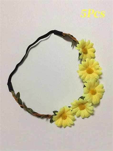 5 Stück Set Boho Sonnenblumen Gänseblümchen Blumen Stirnband Bunte Blumen Dekorative Dehnbare