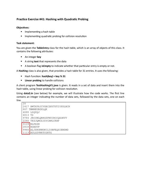 Hashing With Quadratic Probing Practice Exercise 41 Hashing With