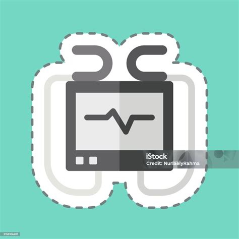 스티커 라인 컷 제세동기 기계 긴급 기호와 관련이 있습니다 심플한 디자인 일러스트레이션 경외감에 대한 스톡 벡터 아트 및 기타