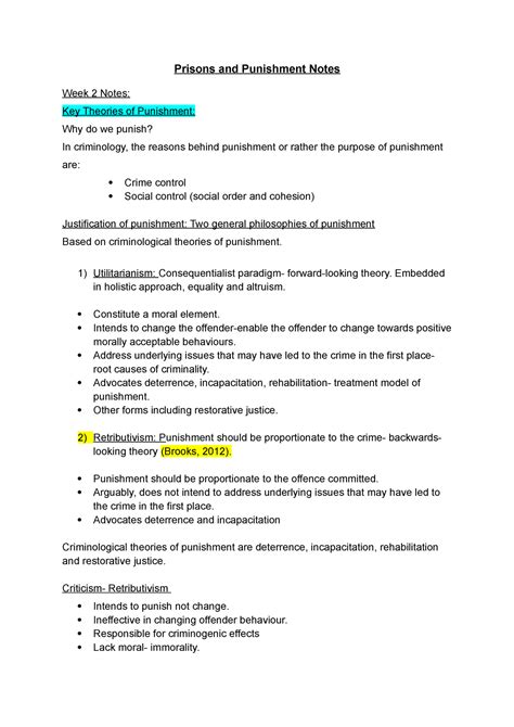 Prisons And Punishment Week 2 Lecture Notes Prisons And Punishment