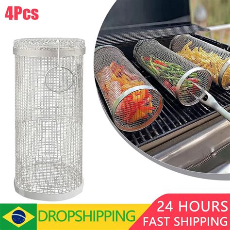 스테인레스 스틸 바베큐 요리 그릴 화격자 야외 캠핑 바베큐 드럼 그릴 바구니 캠핑 그리드 피크닉 조리기구 주방 도구 Aliexpress