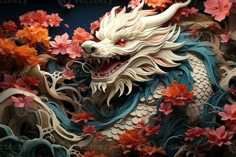 Japanese Dragon In The Style Of Detailed Multi Layered Compositions