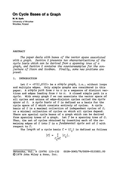 Pdf On Cycle Bases Of A Graph