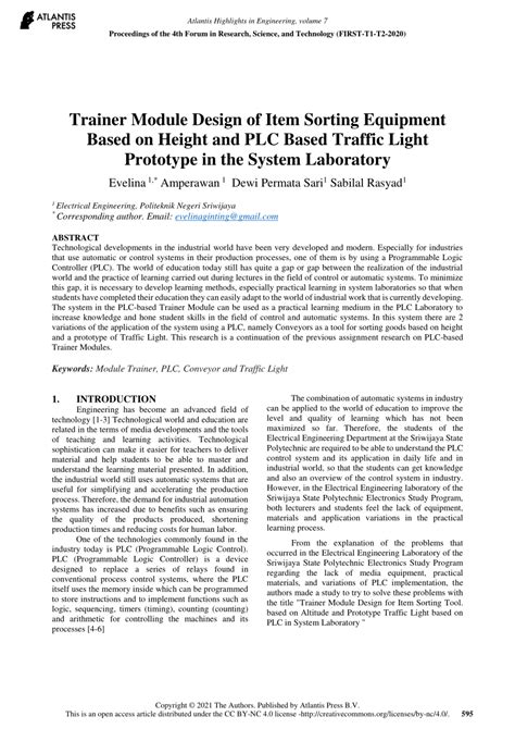 Pdf Trainer Module Design Of Item Sorting Equipment Based On Height And Plc Based Traffic