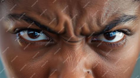 A Closeup Of Someones Face With Furrowed Brows And Clenched Jaw Showing