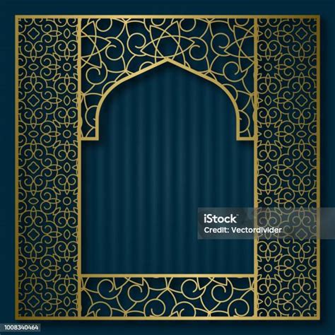동양 아치형된 창 형태로 골든 전통적인 패턴입니다 빈티지 인사 카드 배경이 나 포장 디자인 프레임입니다 0명에 대한 스톡 벡터