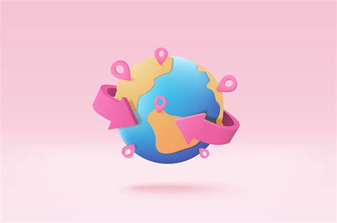 3d 지구 지구와 핀 포인트 온라인 배달 서비스 배달 추적 선적 개념의 핀 위치 지점 마커 세계지도에서 제품 배송 로지스틱 아이콘 3d 벡터 렌더링 일러스트레이션 3차원