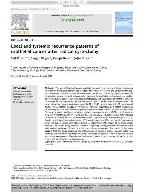 Pdf Local And Systemic Recurrence Patterns Of Urothelial Cancer After