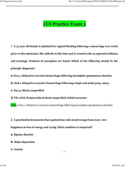 Ccs Practice Exam 2 2024 Actual Questions And Verified Answers 2024 2025 A Grade 100