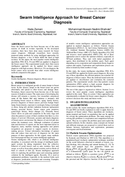 Pdf Swarm Intelligence Approach For Breast Cancer Diagnosis
