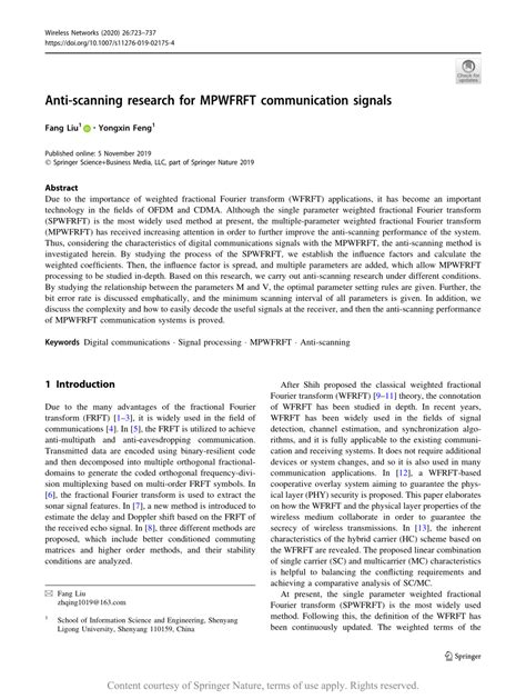 Anti Scanning Research For Mpwfrft Communication Signals