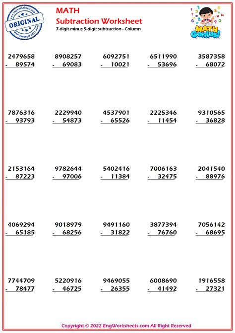 Subtracting Large Numbers Worksheets And Exercise Engworksheets Worksheets Library
