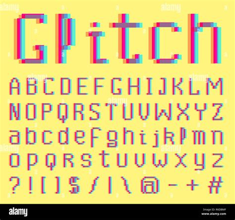 Pixel Glitch Font Noise 8 Bit Symbols Digital Video Game Style Letters And Numbers Vintage