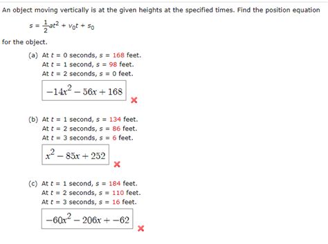 solved an object moving vertically is at the given heights