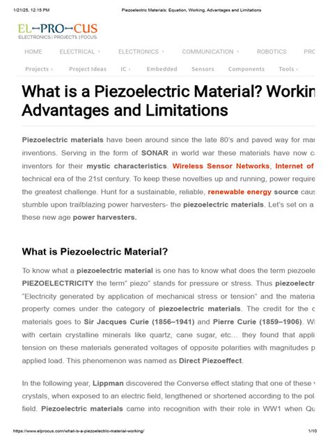 Piezoelectric Materials Equation Working Advantages And Limitations