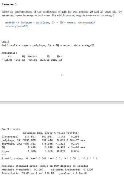 Solved Exercise 5Write An Interpretation Of The Coefficients Chegg Com