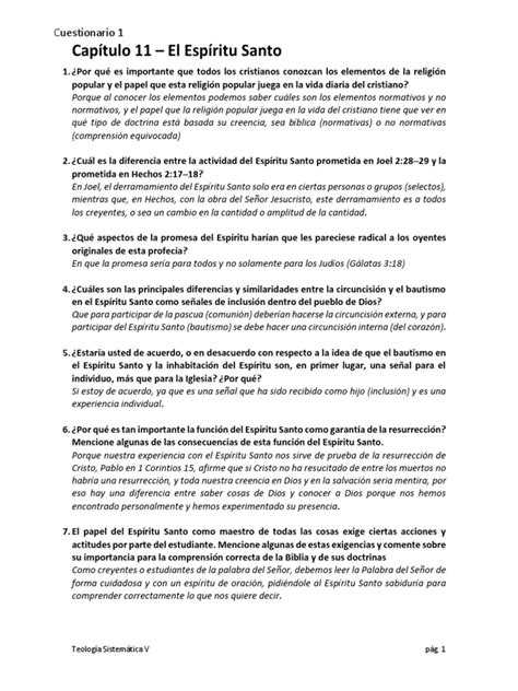 Cuestionario C11 El Espíritu Santo Pdf Espíritu Santo Dios