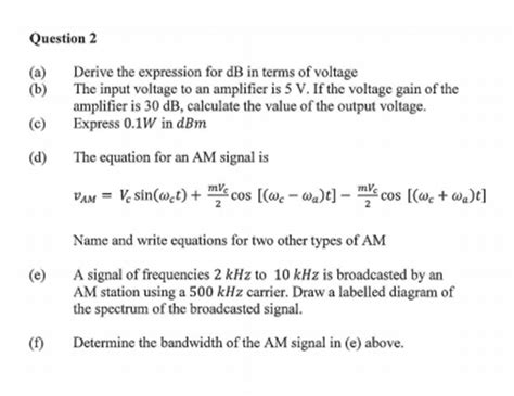 Solved Question 2 Derive The Expression For DB In Terms Of Chegg Com