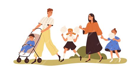 Счастливая семья с детьми гуляет в парке с сладкой ватой мама папа и дети вместе отдыхают на